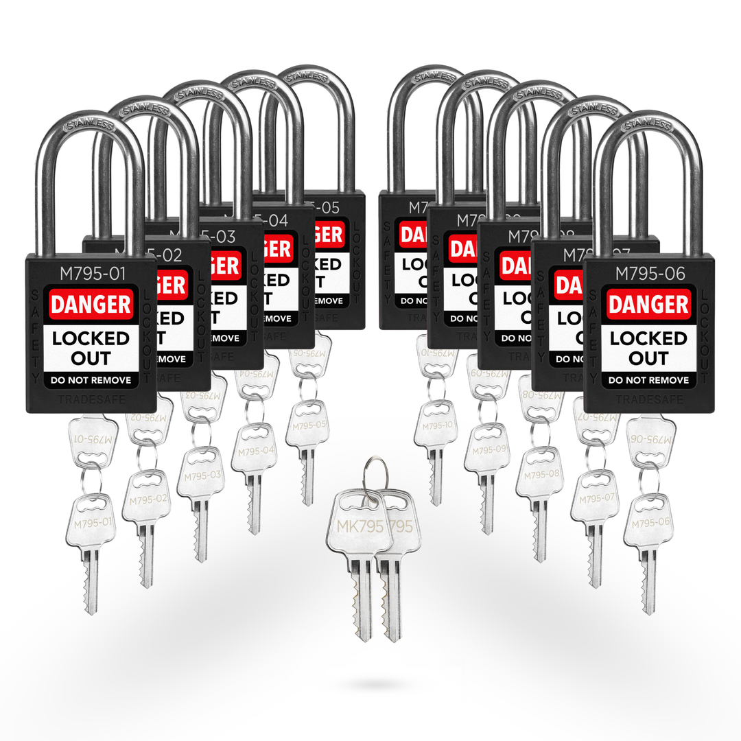 10 Black Master Keyed Lockout Locks - Keyed Different - 2 keys | TRADESAFE