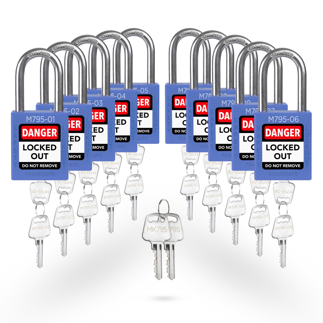 10 Blue Master Keyed Lockout Locks - Keyed Different - 2 keys | TRADESAFE