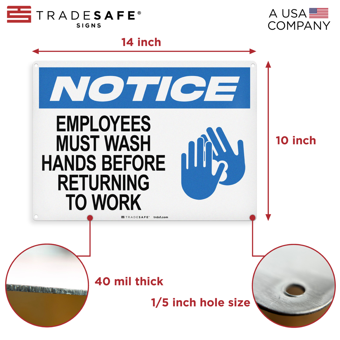 Employees Must Wash Hands Sign - Aluminum Restroom Signs | TRADESAFE
