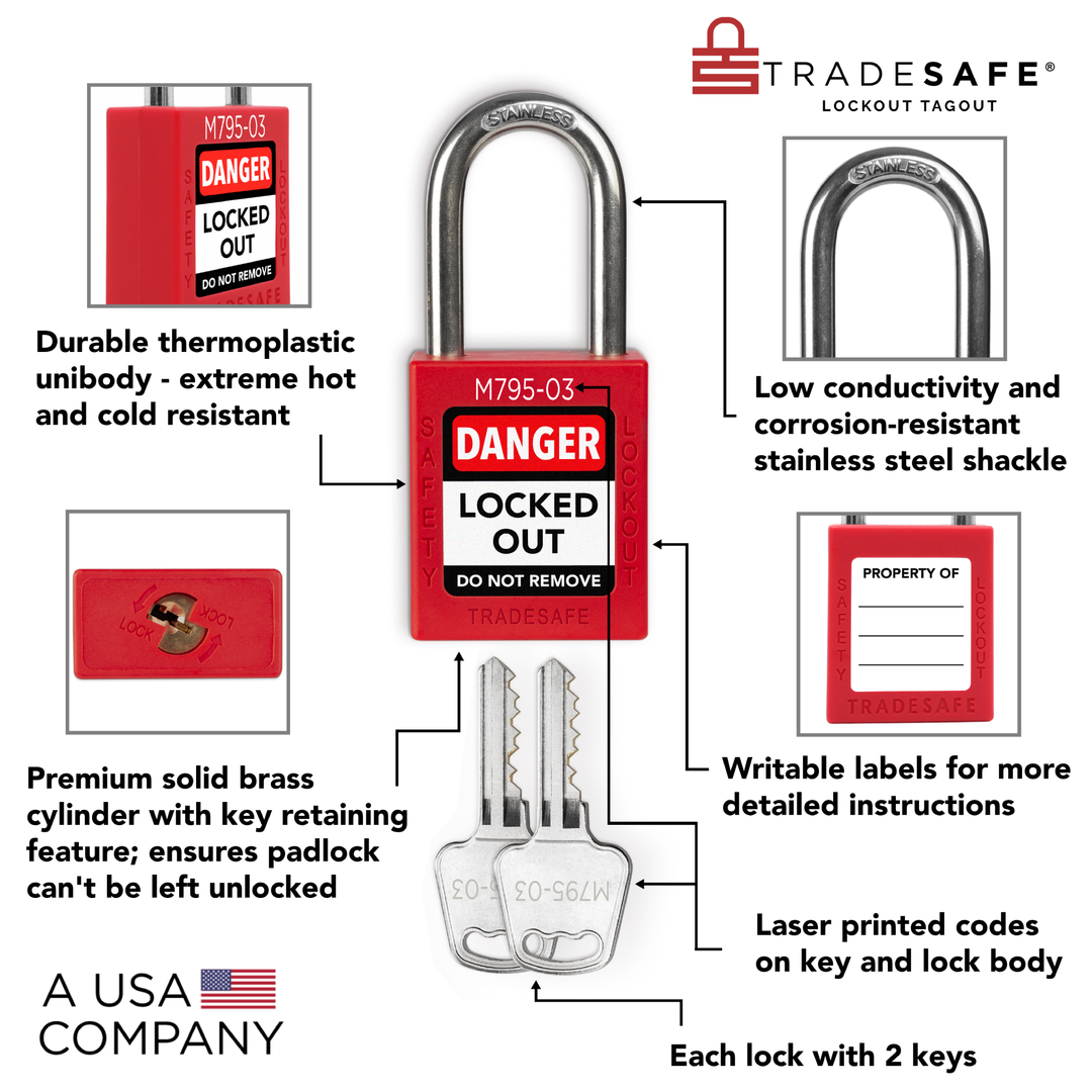 10 Red Master Keyed Lockout Locks - Keyed Different - 2 keys | TRADESAFE