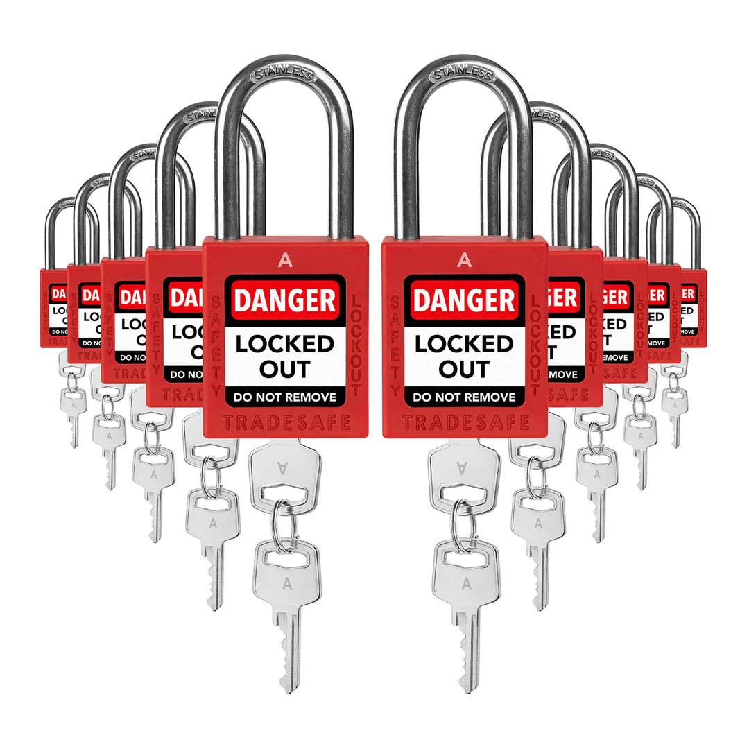 Red Keyed Alike Padlocks Unlimited -2 Keys - 10 Pack | TRADESAFE