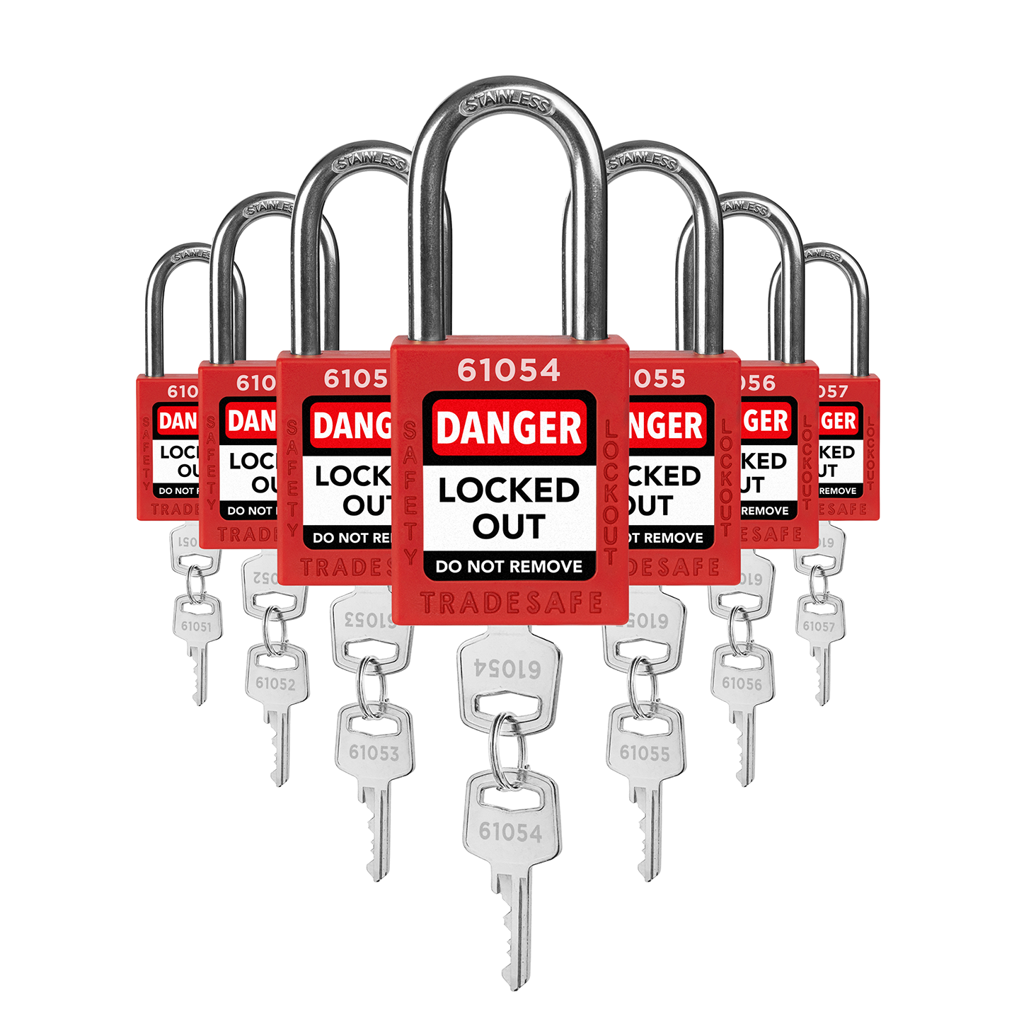 Red Keyed Different Lockout Locks - 2 Keys - 7 Pack | TRADESAFE
