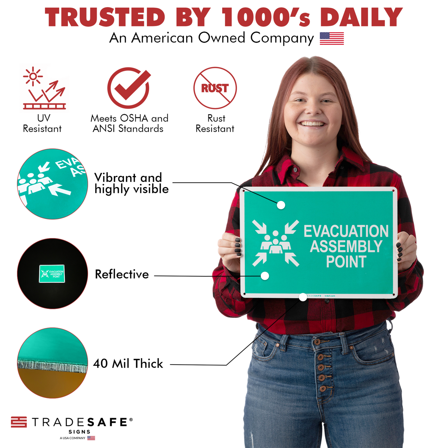 Evacuation Assembly Point Sign - Aluminum Evacuation Signs | TRADESAFE