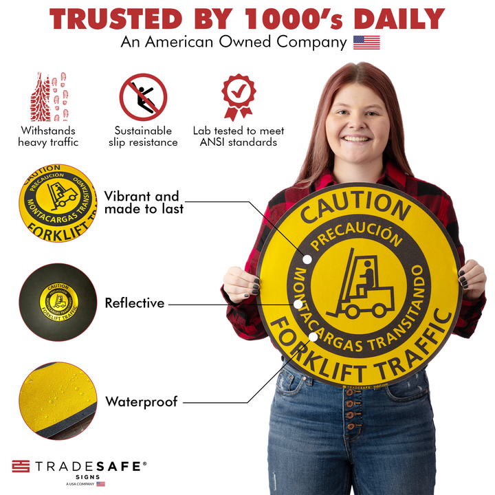 Caution Forklift Traffic Bilingual (English & Spanish) Sign - Anti-Slip ...