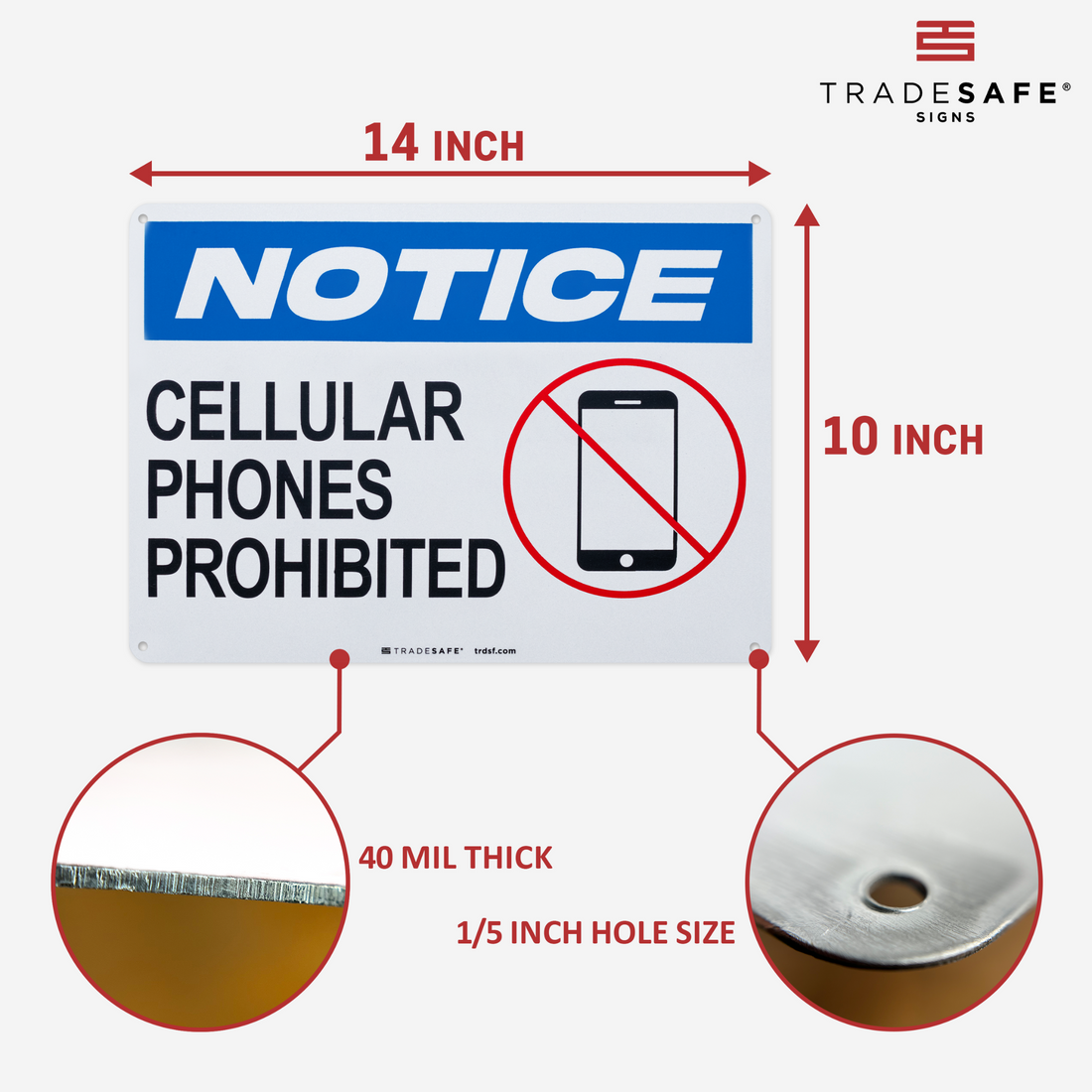 Cellular Phones Prohibited Sign - Aluminum Facility Signs | TRADESAFE