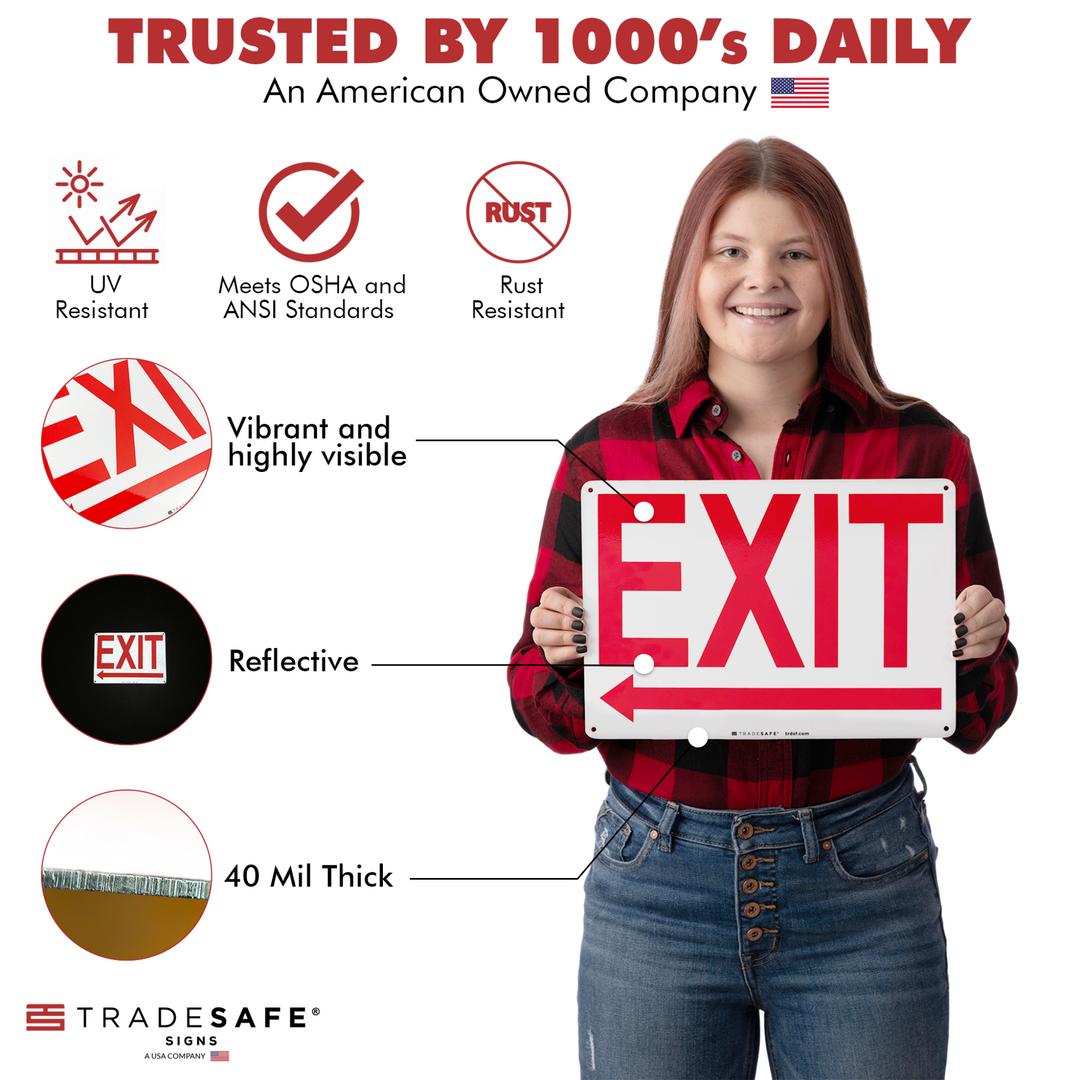 Exit (Left Arrow) Sign - Aluminum Exit Sign | TRADESAFE