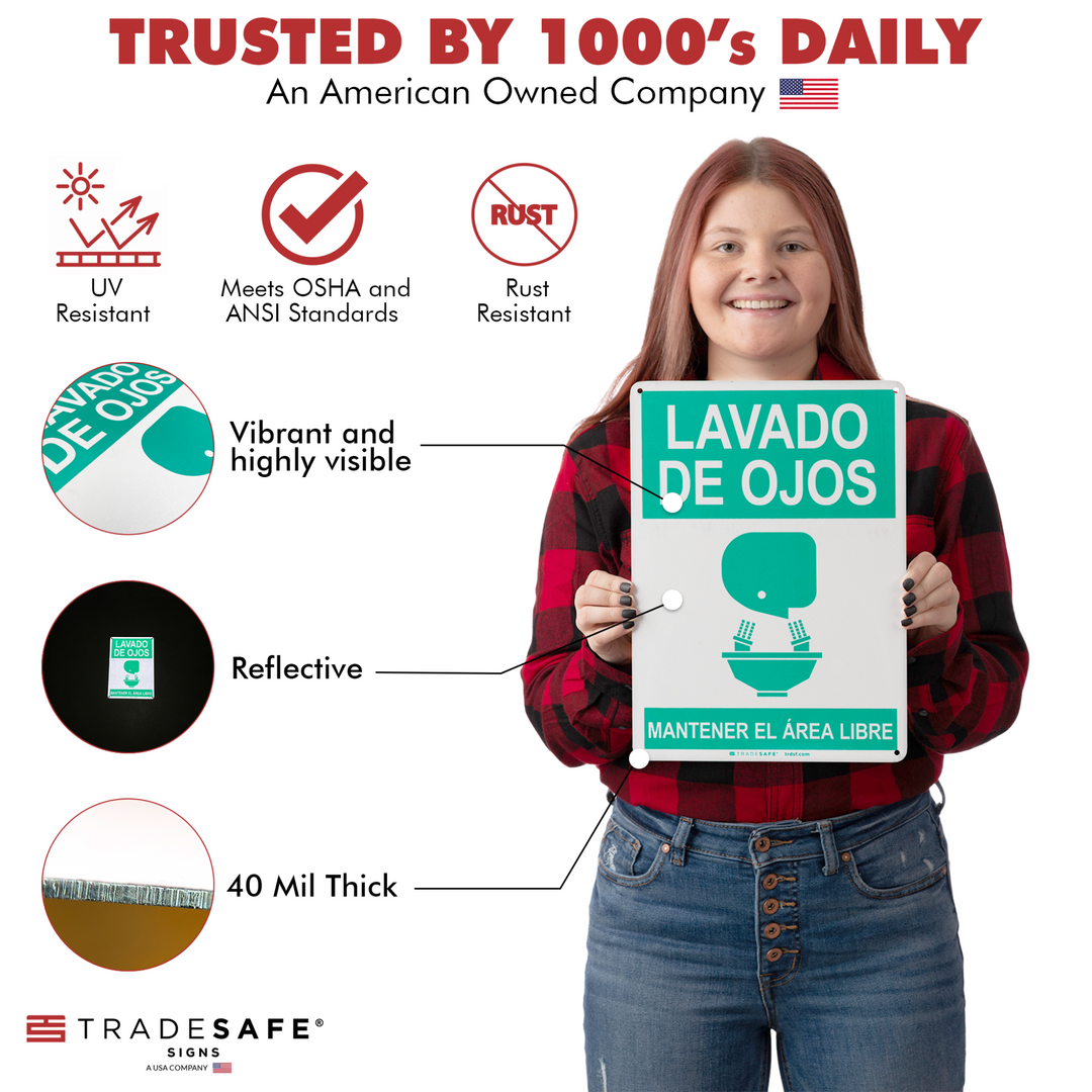 Lavado De Ojos Mantener El Área Libre Sign - Aluminum Safety Sign ...