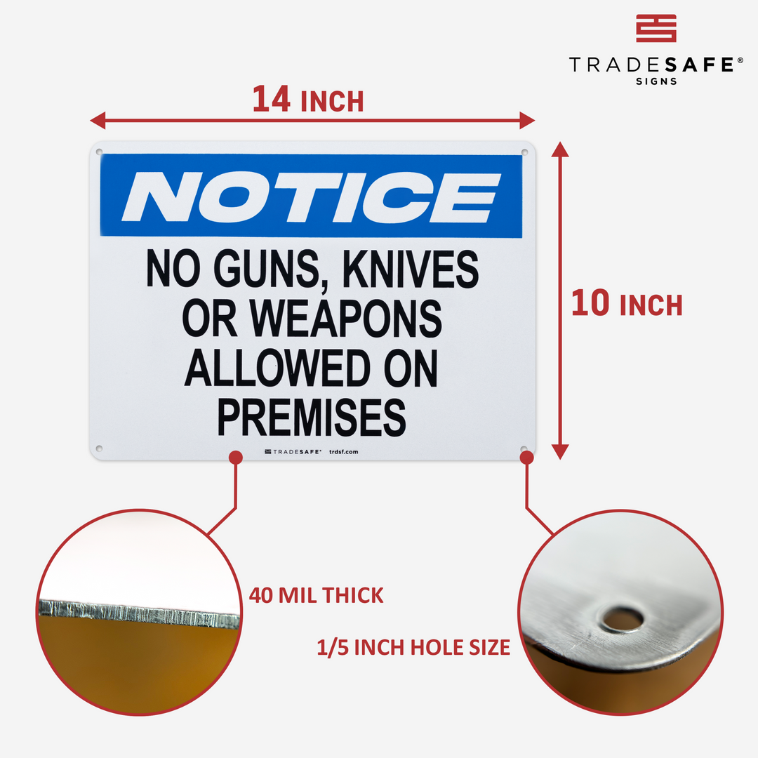 No Guns Knives Weapons on Premises Sign - Aluminum Facility Signs ...