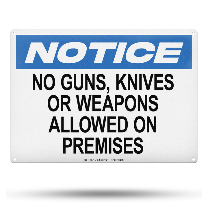 No Guns Knives Weapons on Premises Sign - Aluminum Facility Signs ...
