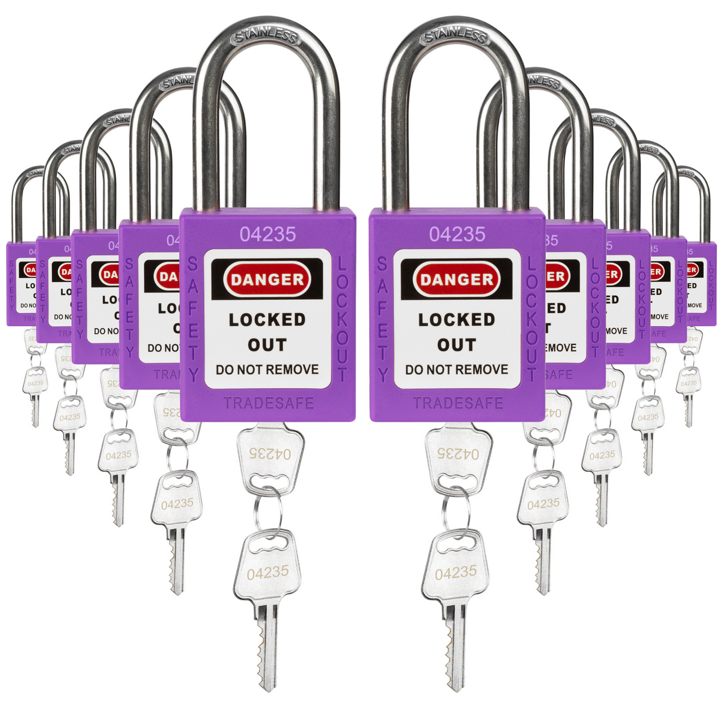 Purple Keyed Alike Padlocks - 2 Keys - 10 Pack | TRADESAFE