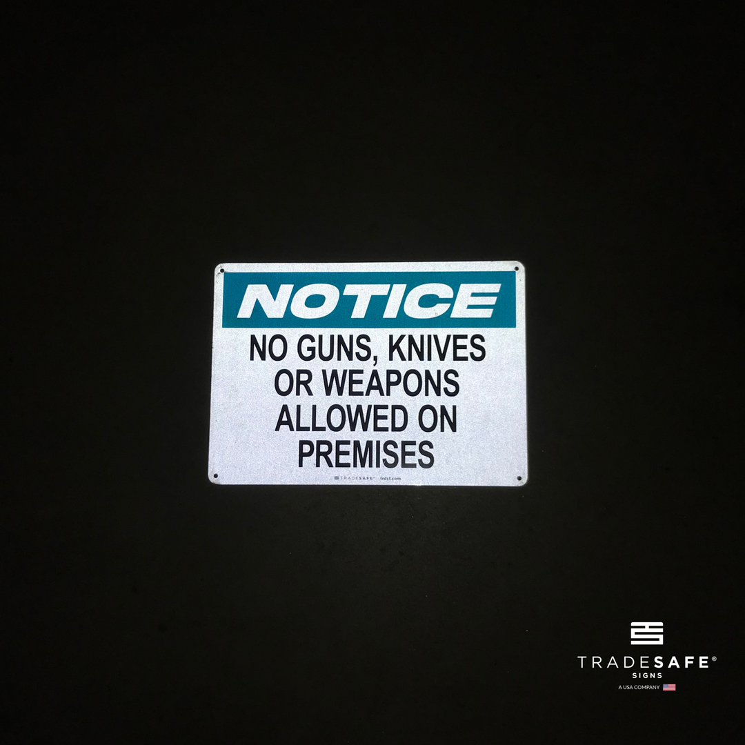 No Guns Knives Weapons on Premises Sign - Aluminum Facility Signs ...