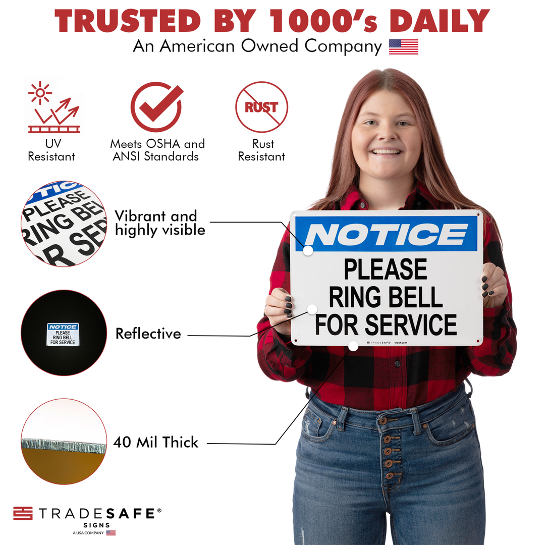 Please Ring Bell for Service Sign - Aluminum Notice Rign Bell Sign ...