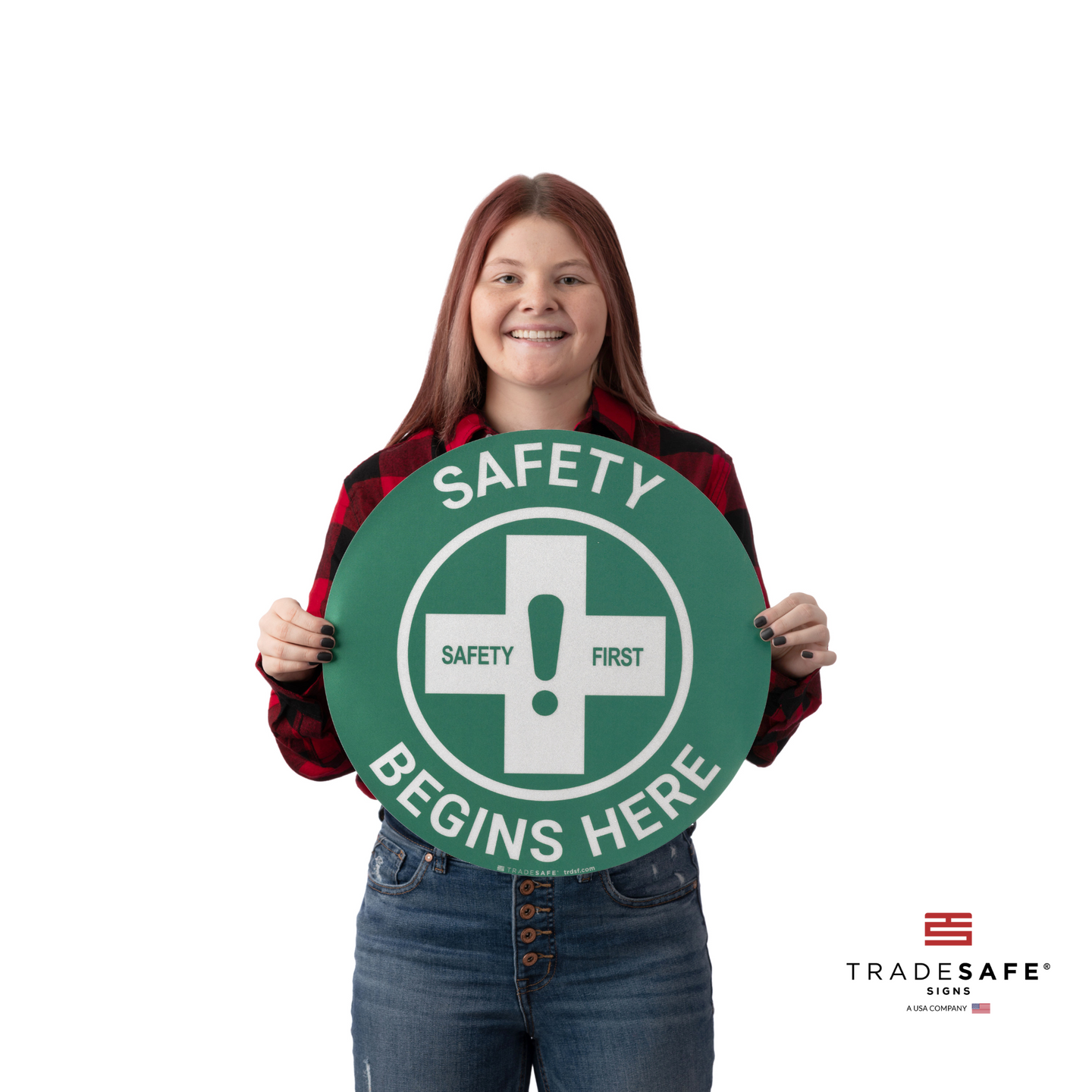 Safety Begins Here Safety First Signs - Anti-Slip Floor Sign | TRADESAFE Safety Begins Here Safety First Signs - Anti-Slip Floor Sign | TRADESAFE
