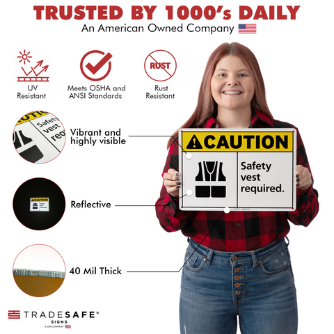 Safety Vest Required Sign - Aluminum PPE Signs | TRADESAFE