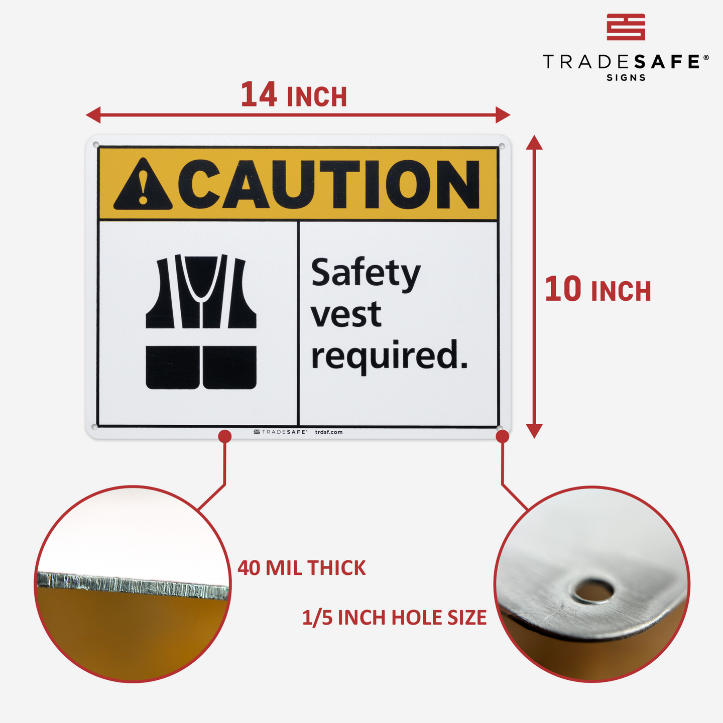 Safety Vest Required Sign - Aluminum PPE Signs | TRADESAFE