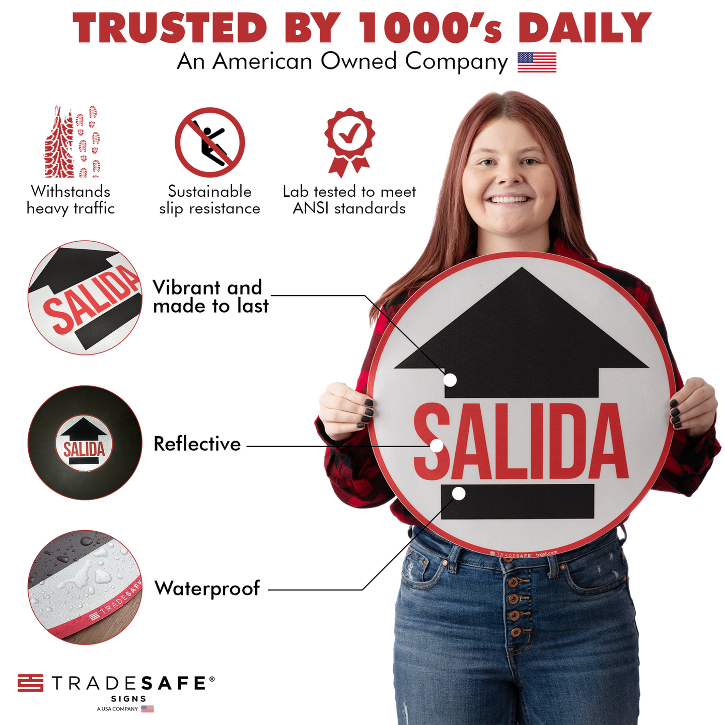 Spanish Exit Sign with Up Arrow - Anti-Slip Floor Stickers | TRADESAFE