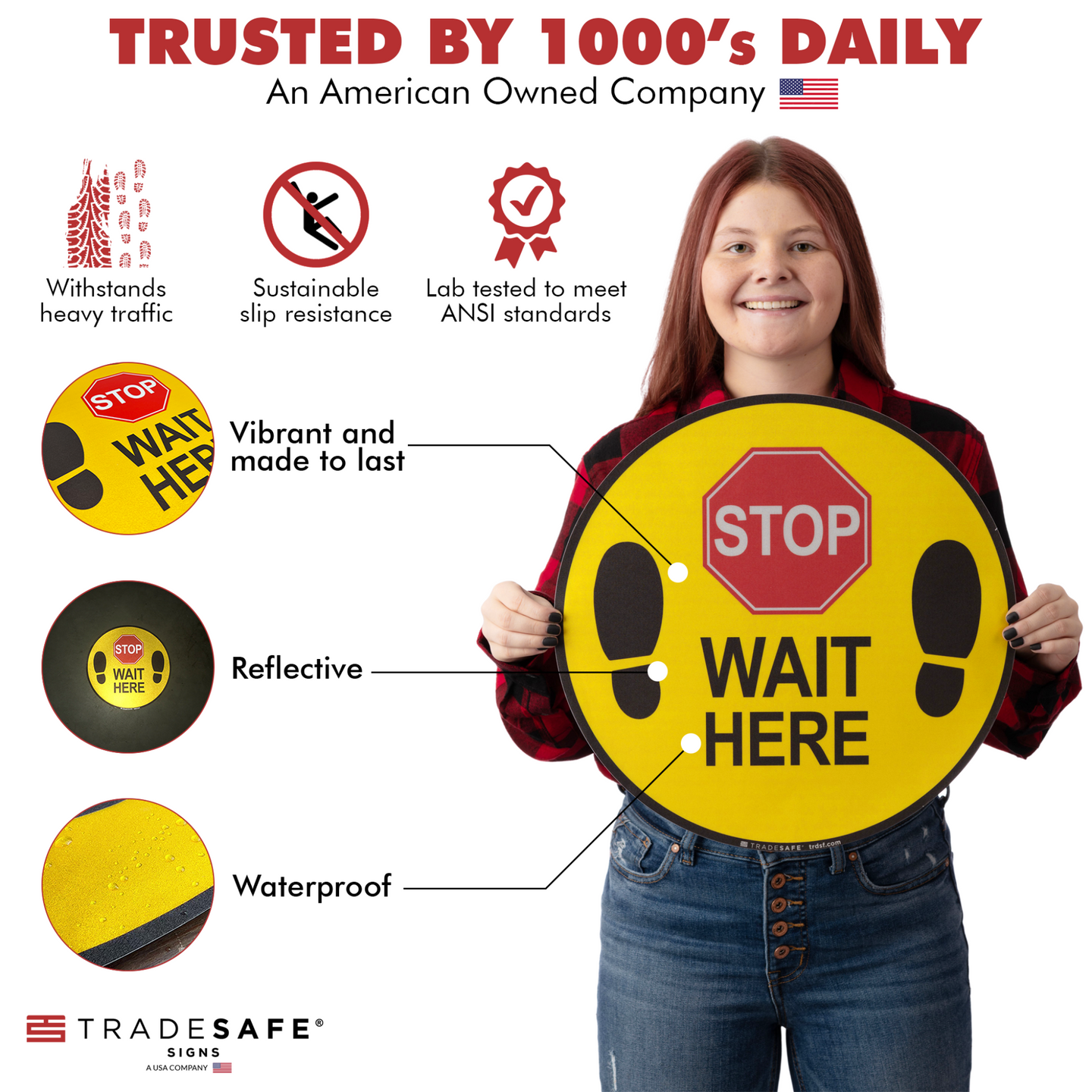 Stop Wait Here Sign - Anti-Slip Floor Sign | TRADESAFE