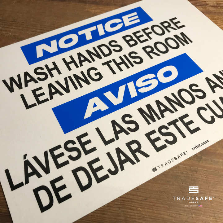 Bilingual Hand Washing Signs - Aluminum Restroom Signs | TRADESAFE