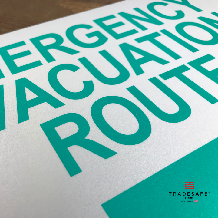Evacuation Route Sign (Left Arrow) - Aluminum Evacuation Signs | TRADESAFE