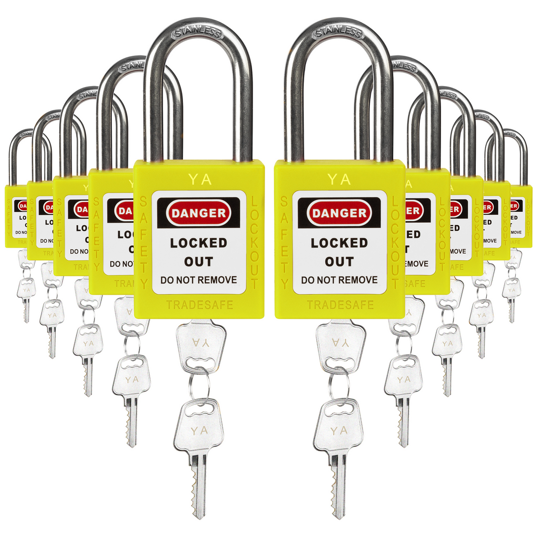 Yellow Keyed Alike Padlocks Unlimited - 2 Keys - 10 Pack | TRADESAFE